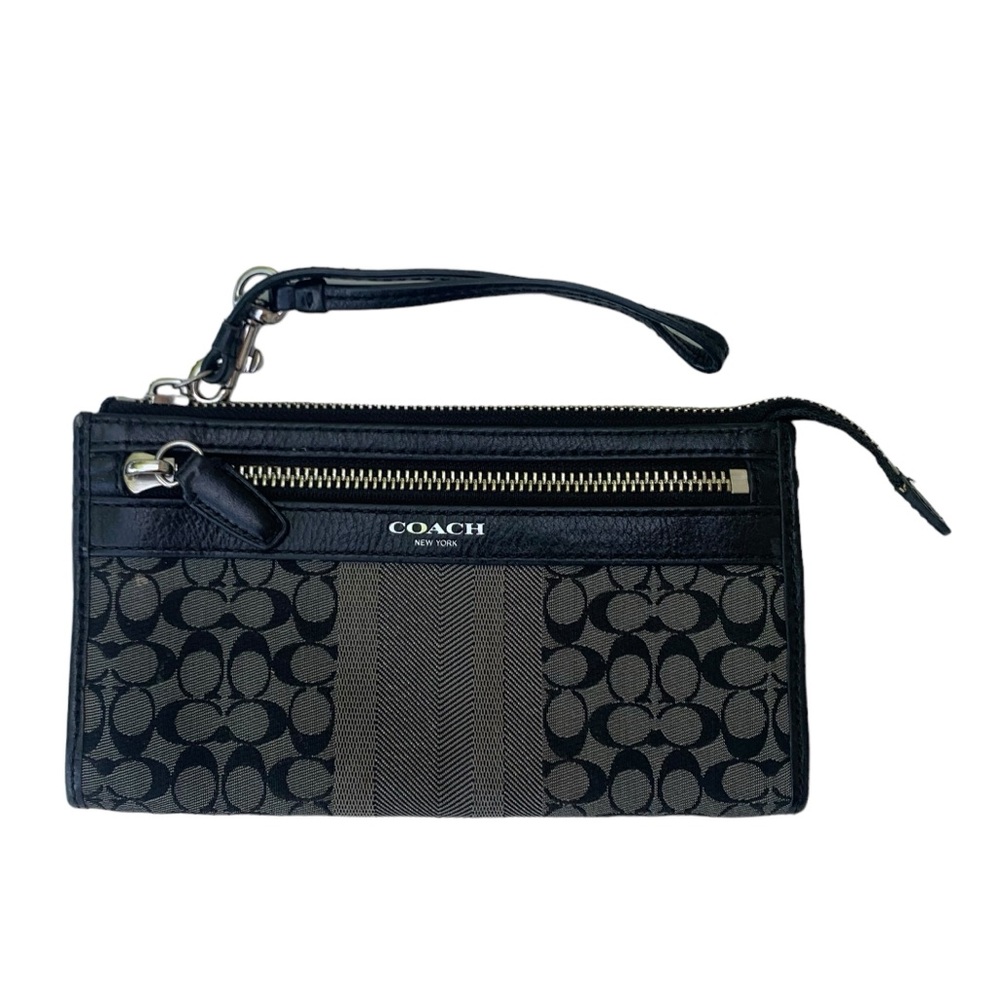 Coach Signature Wristlet Black Canvas Leather Organiz… - Gem